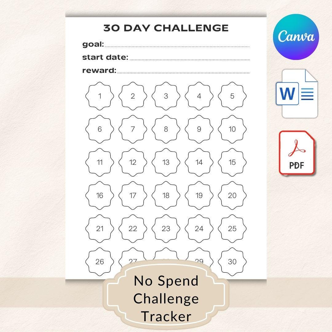 30 Day No Spend Challenge Printable, Budget Savings Tracker, Monthly ...