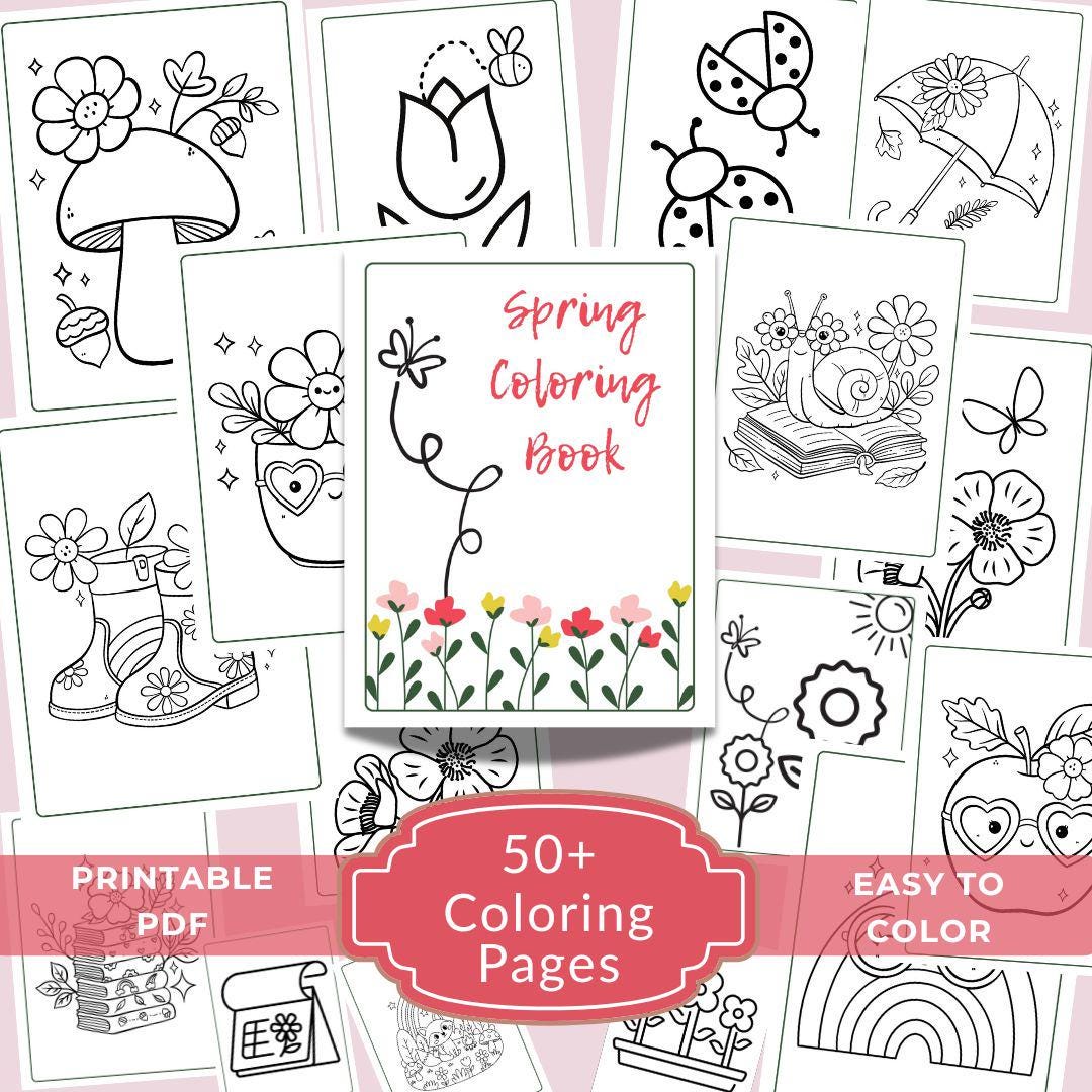 Spring Coloring Book for Kids | 50+ Flowers, Bugs & Nature Pages (PDF ...