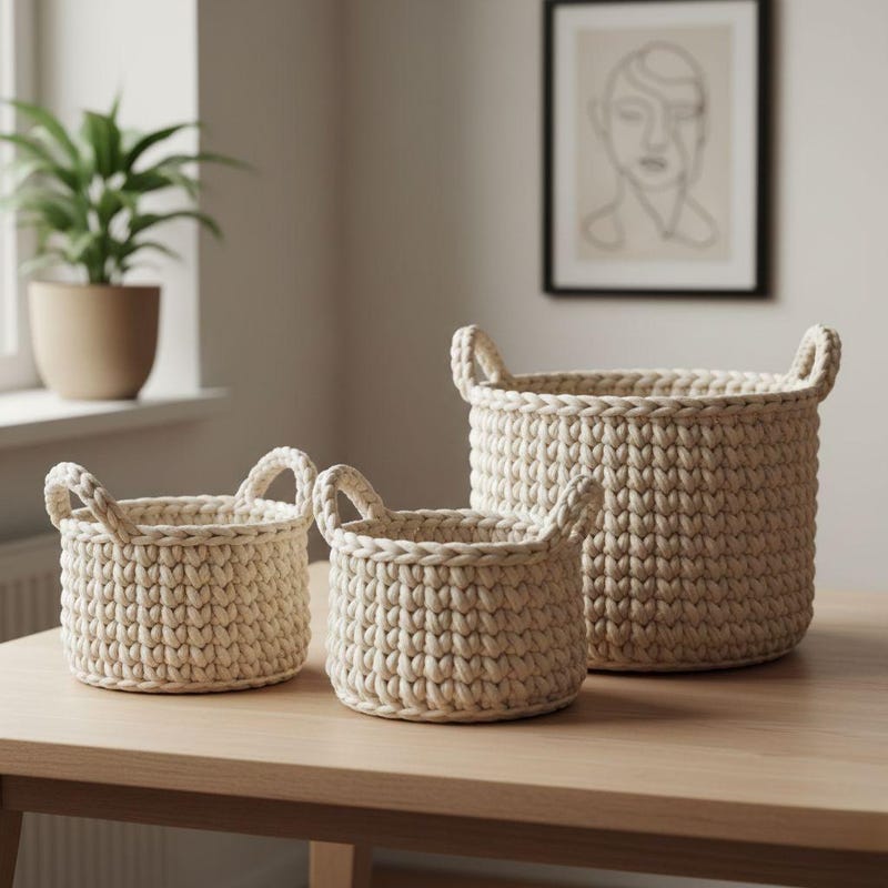 Crochet Set of 3 Baskets - Etsy