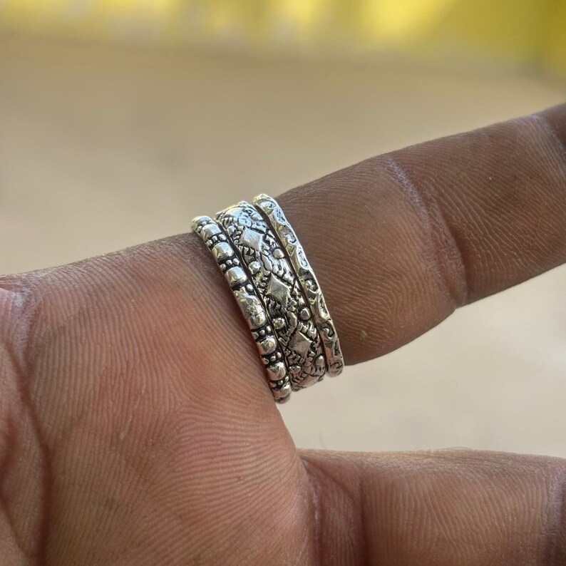 Sterling Silver Stackable Rings Set, Textured Boho Midi Bands, Artisan ...
