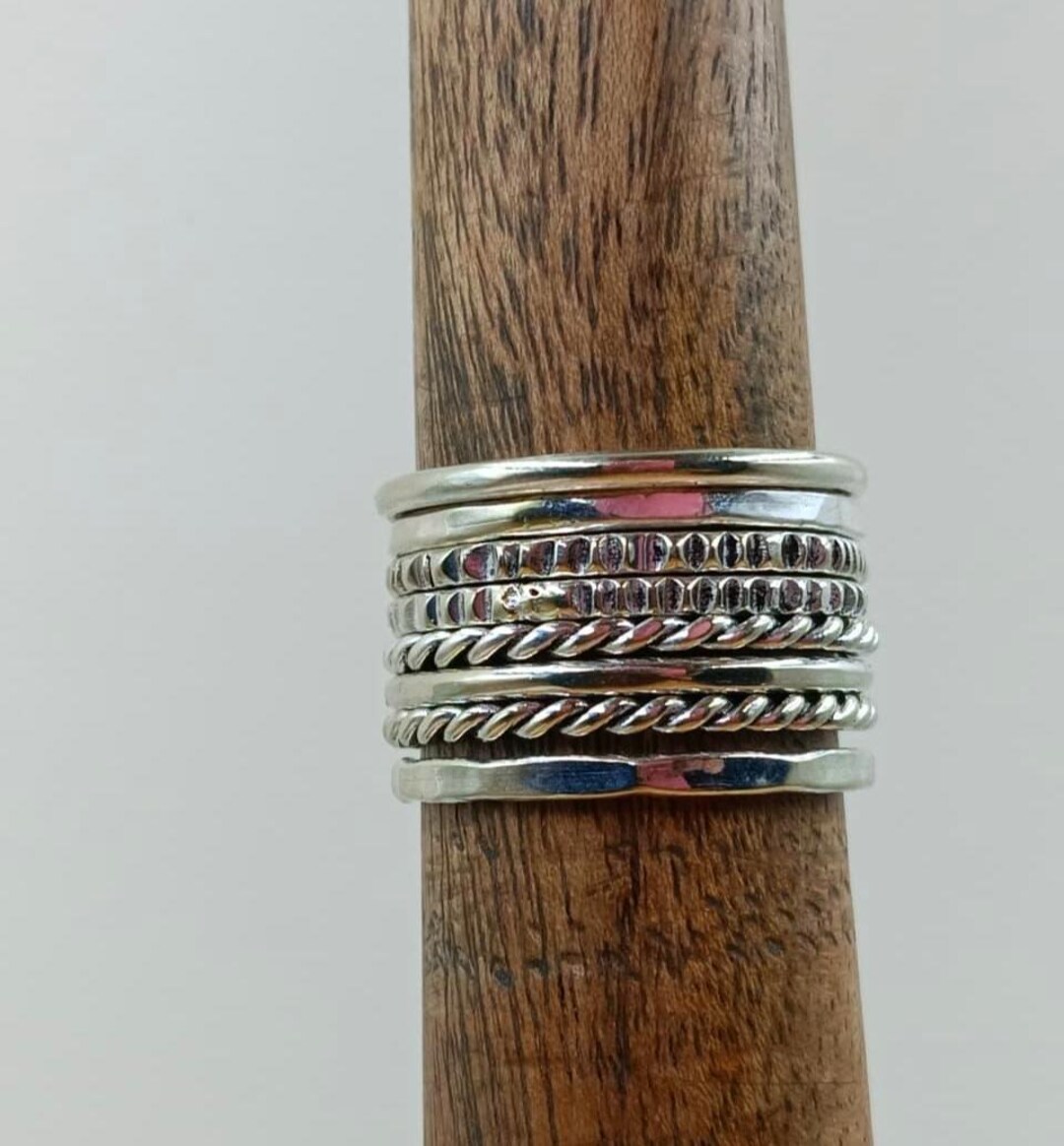 Handmade Sterling Silver Stacking Ring Set: Dainty Textured Bands - Etsy