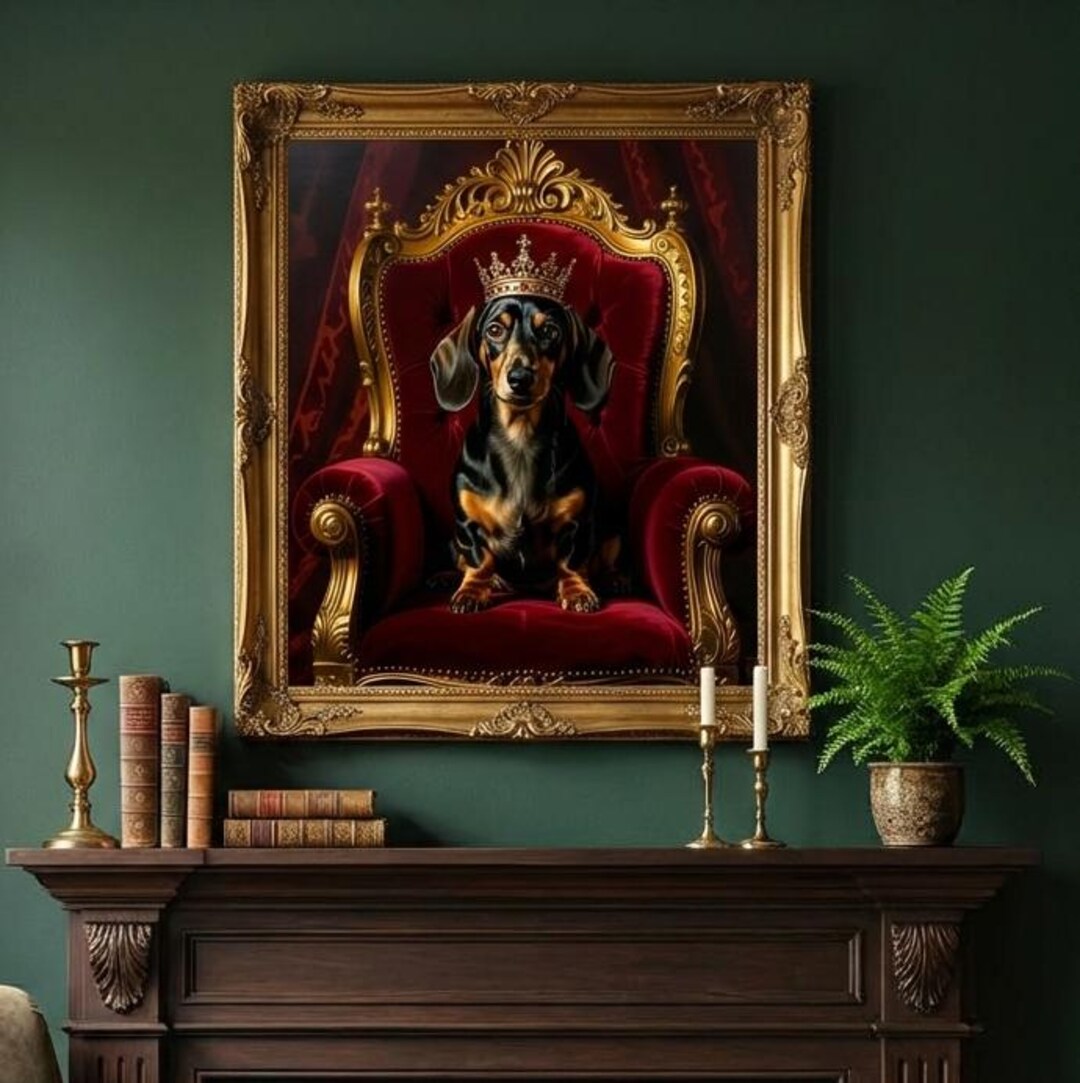 Dachshund King Portrait, Royal Weiner Dog Wall Art, Regal Doxie Wearing ...