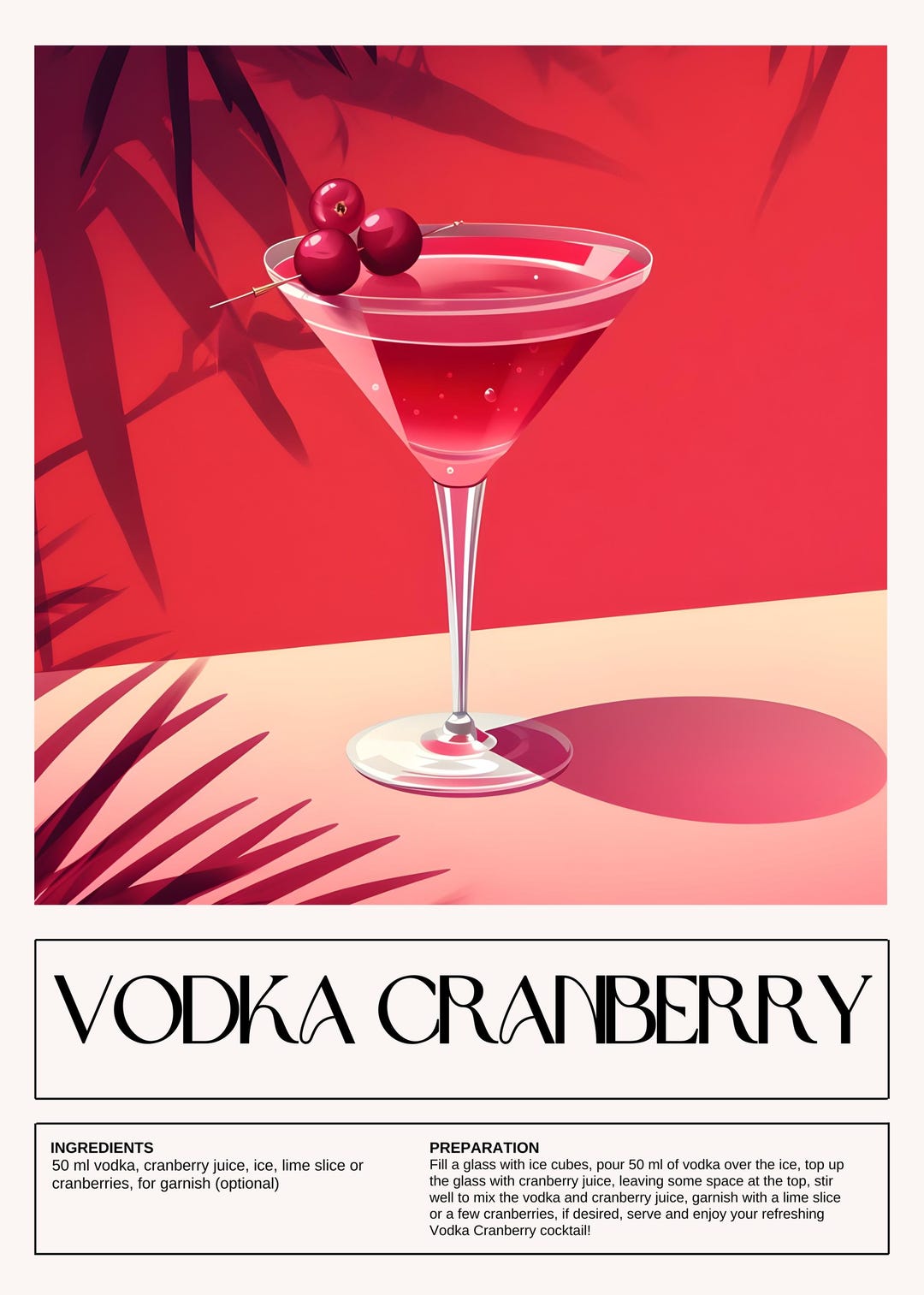 Vodka Cranberry Cocktail Poster Downloadable Kitchen Art - Etsy