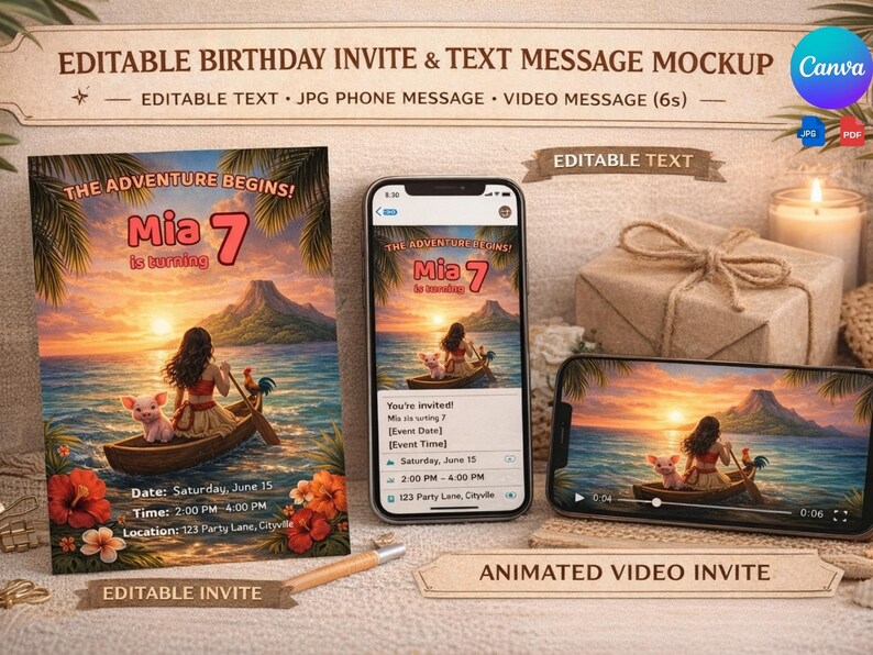 Tropical Island Birthday Invitation, Editable Invite, Animated Video ...