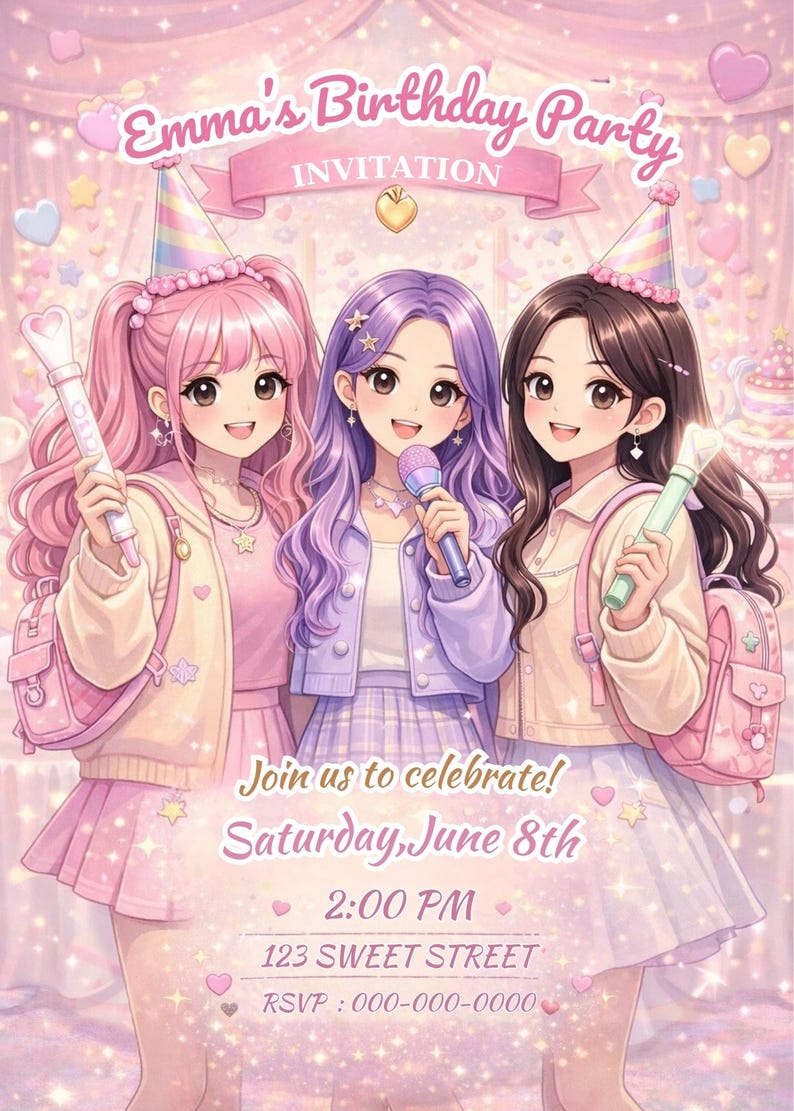 K-pop Style Birthday Invitation Set | Editable Canva Template, Animated ...
