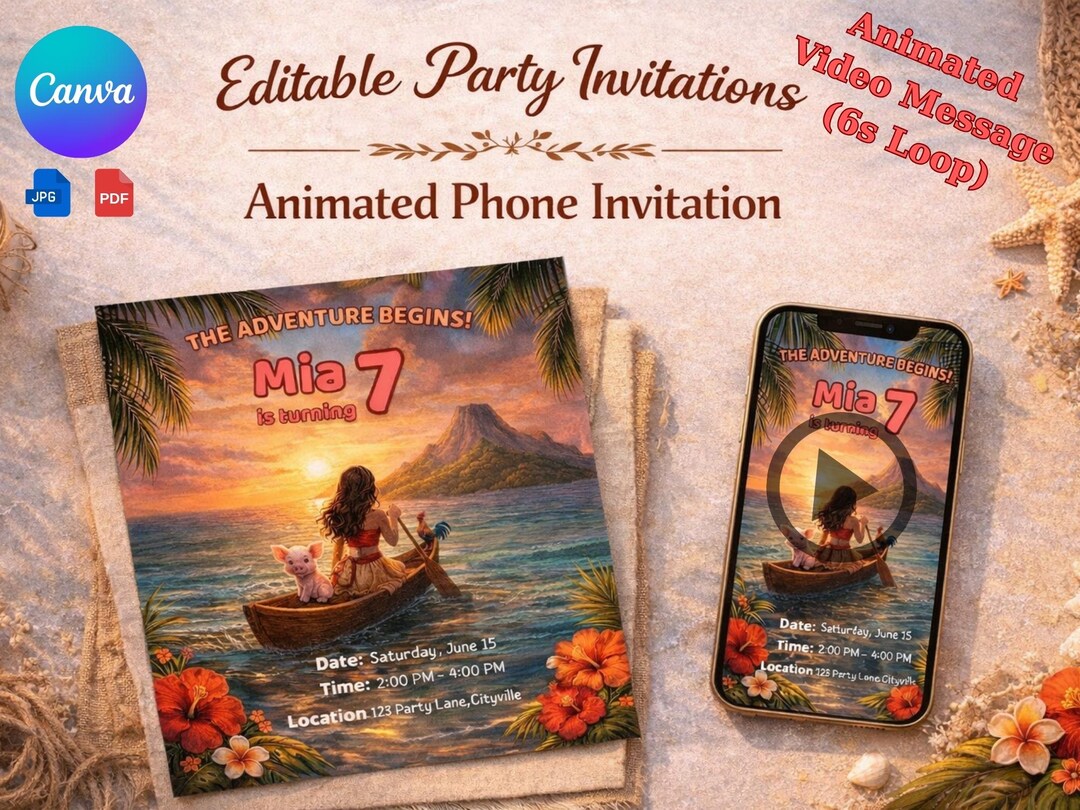 Tropical Island Birthday Invitation, Editable Invite, Animated Video ...