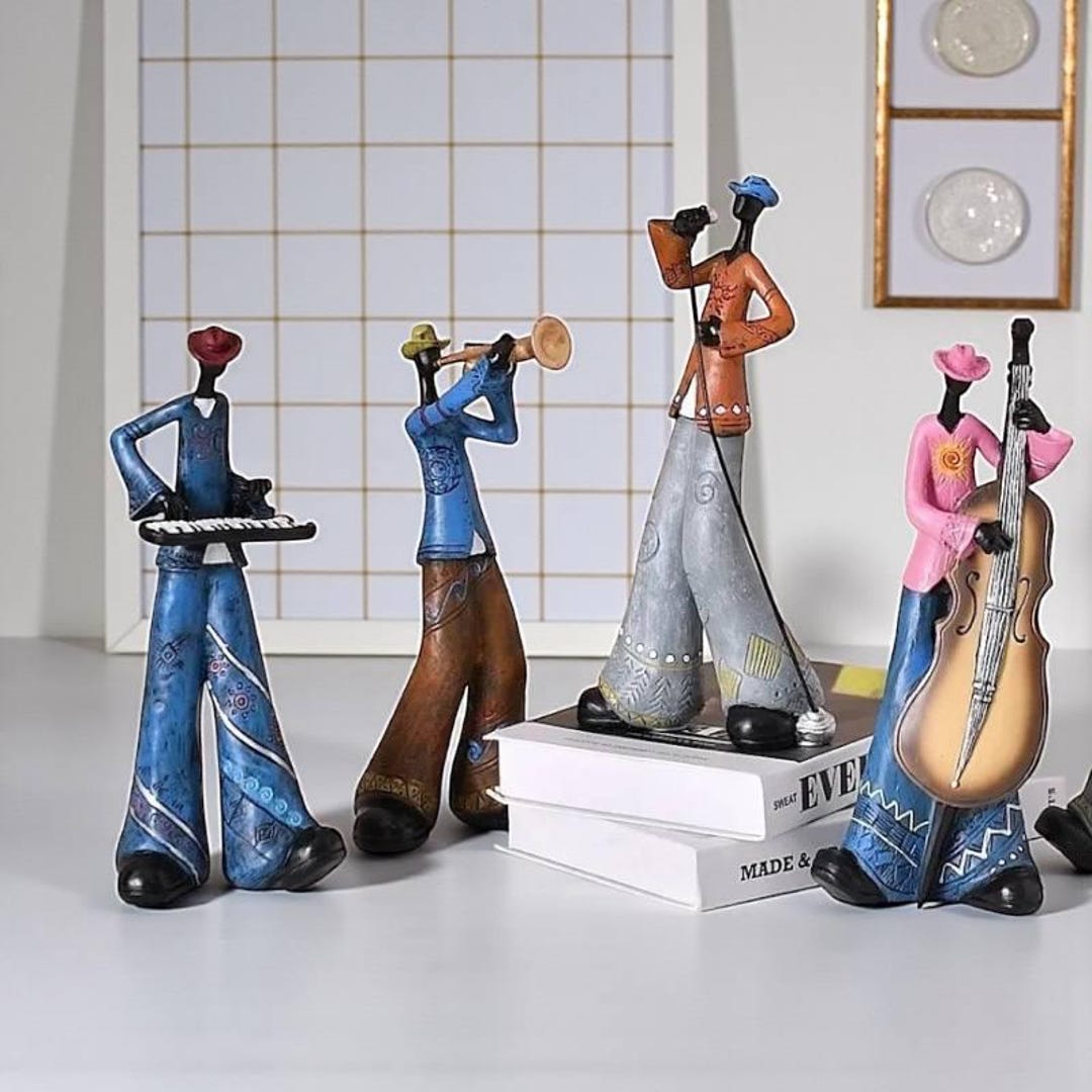 Boho Musician Resin Figurines, Musical Instrument Statues, Music Lover ...