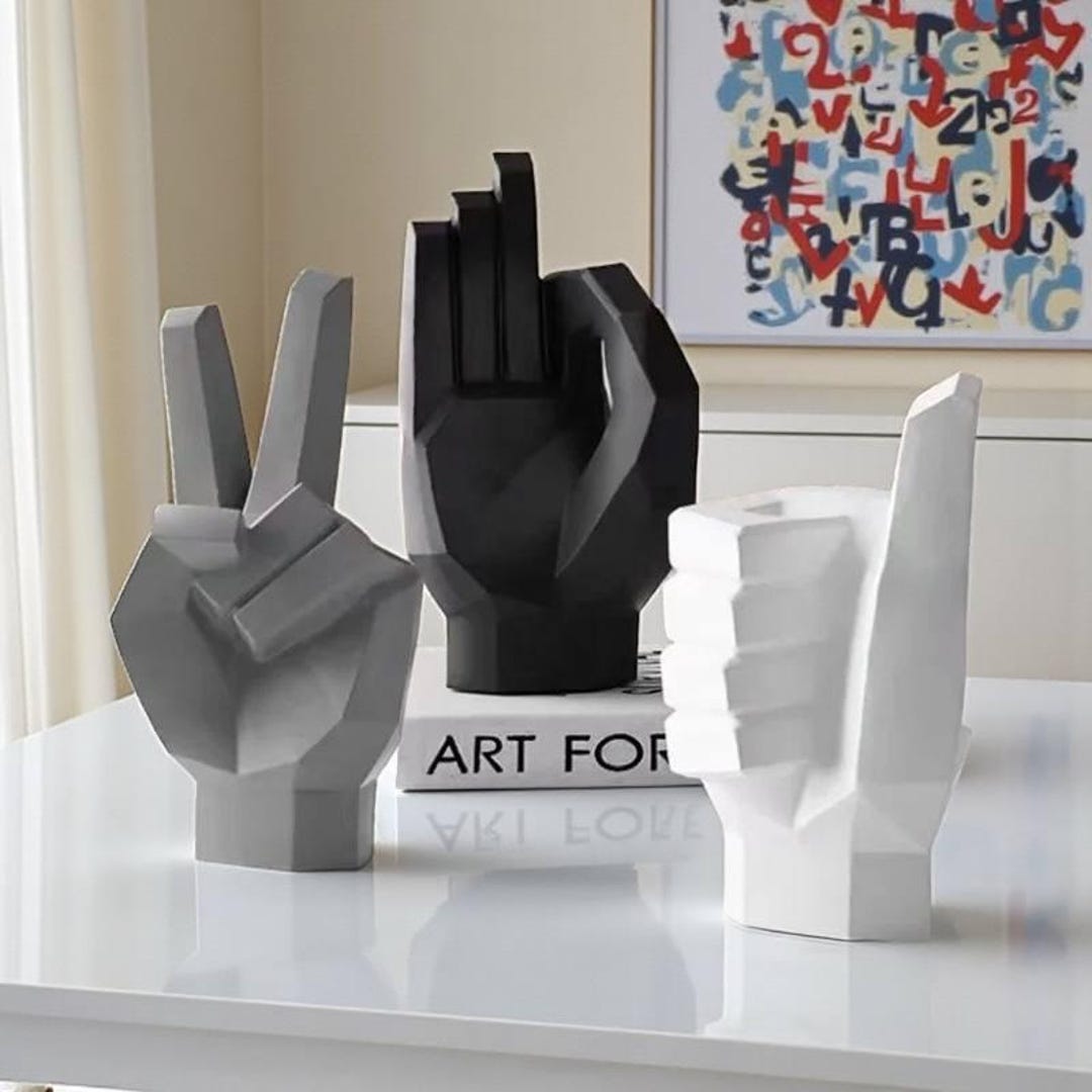 Modern Hand Gesture Sculpture Resin, Abstract Geometry Hand Figurine ...