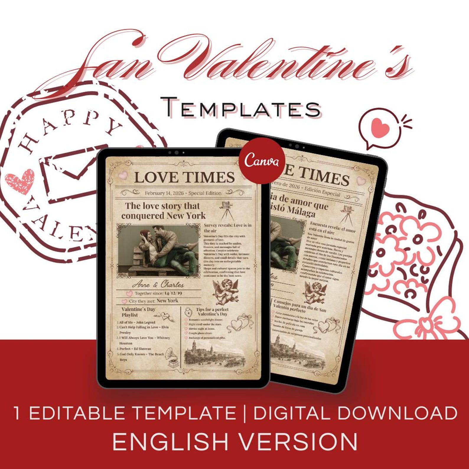 Valentine's Day Newspaper Canva Template - the Love Times - Special ...
