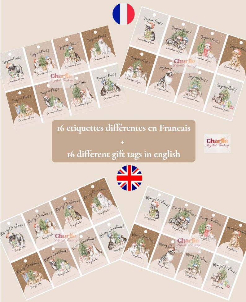 Printable Christmas Gift Tags With Dogs in French & English (PDF ...