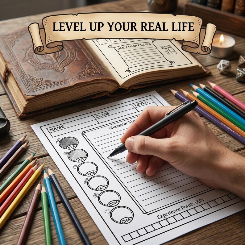 RPG Character Sheet, ADHD Habit Tracker, Gamified Life Planner, Skill ...