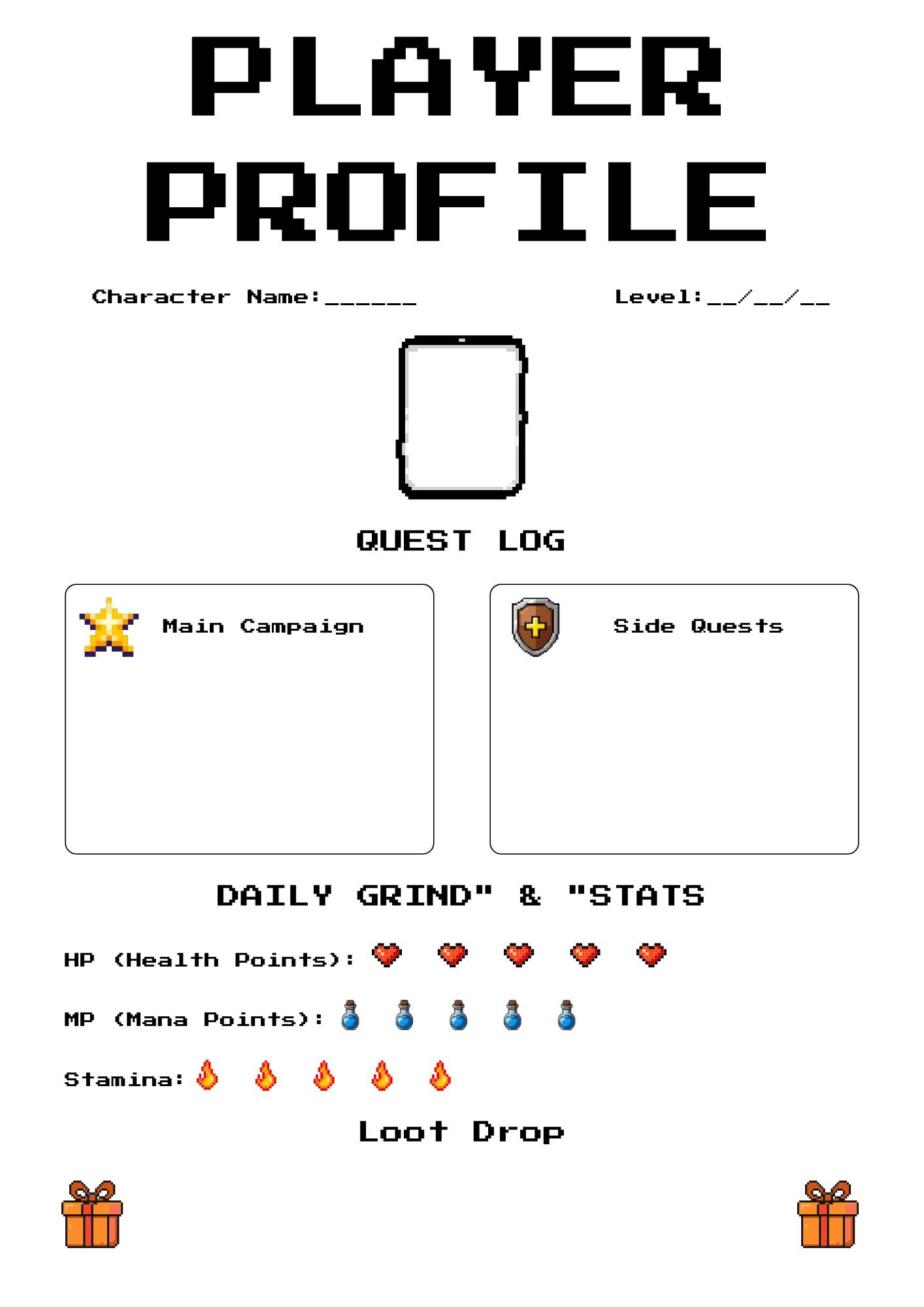 RPG Life Planner PDF, Gamified ADHD Quest Log, Daily Character Sheet, 8 ...