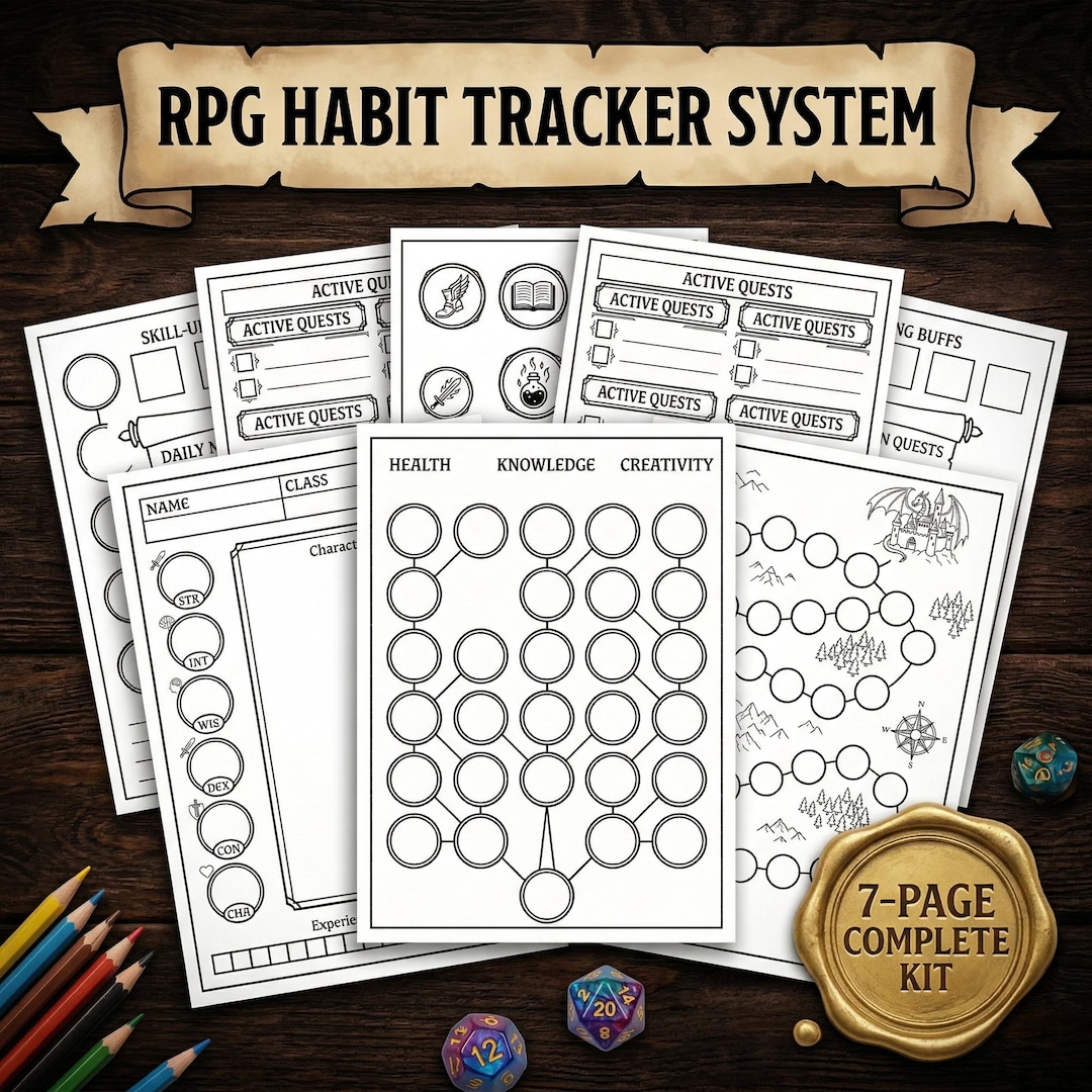 RPG Character Sheet, ADHD Habit Tracker, Gamified Life Planner, Skill ...