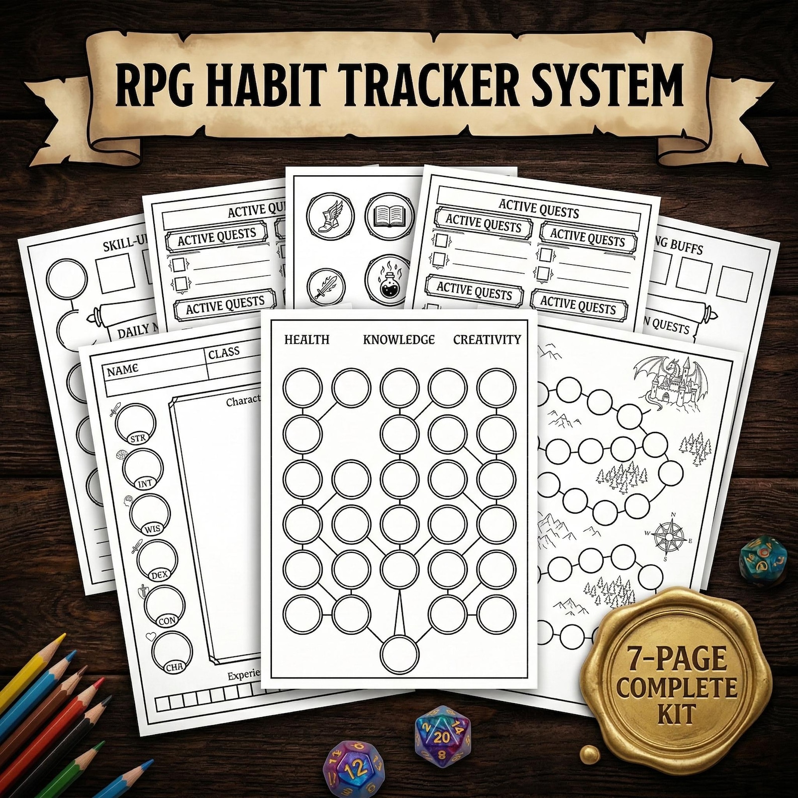 RPG Character Sheet, ADHD Habit Tracker, Gamified Life Planner, Skill ...