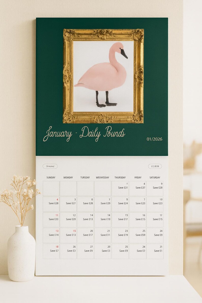 2026 Swan Savings Challenge Calendar | Printable Budget Planner ...