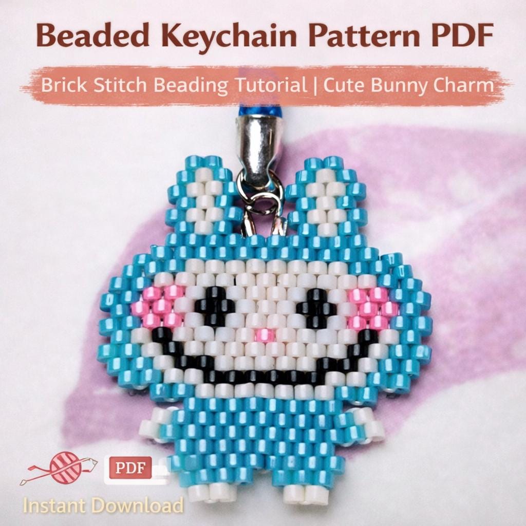 Beaded Keychain Pattern PDF | Brick Stitch Beading Tutorial | Cute ...