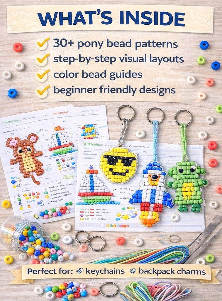 Pony Bead Keychain Patterns PDF • Kandi Lanyard Designs • Cartoon Craft ...