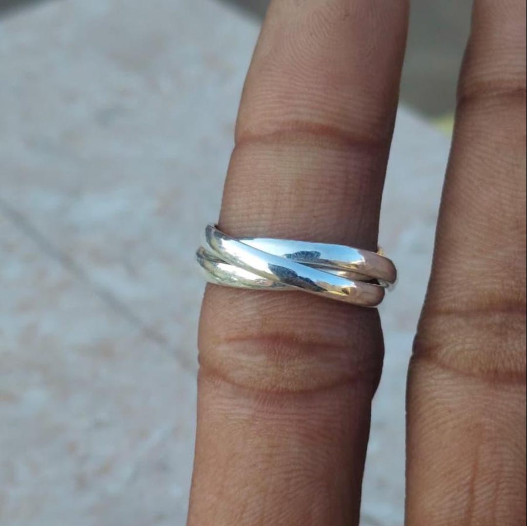 Minimal Triple Overlapping Silver Band , Handmade Sterling Silver Criss ...