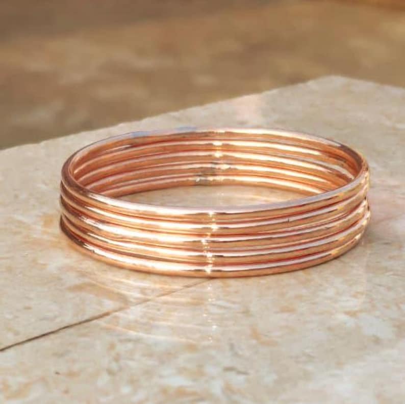 Pure Copper Bangles Set of 5 Handmade – Smooth Solid Copper Bracelets ...