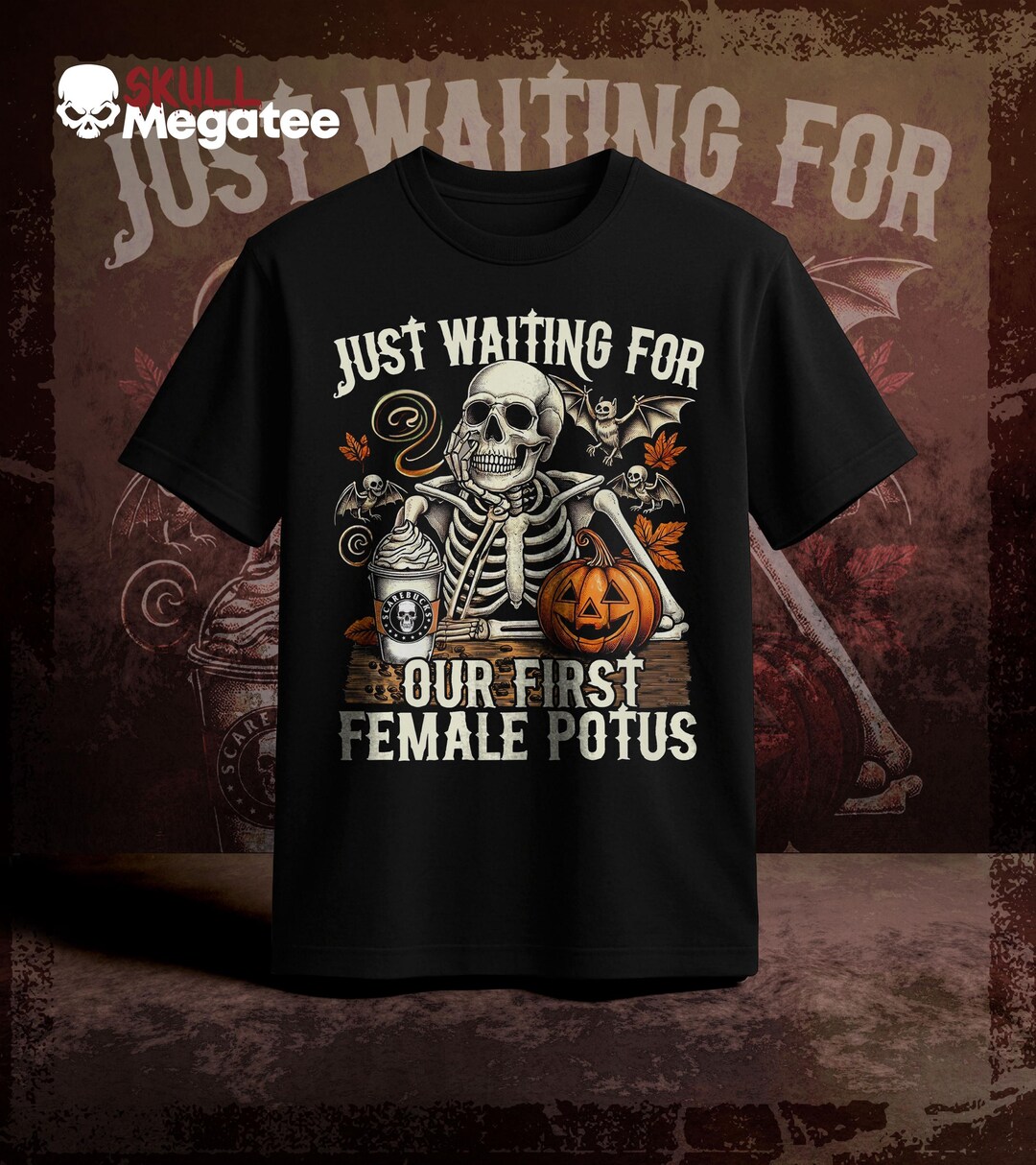 Waiting for First Female Potus Shirt, Skeleton Pumpkin Halloween Tee ...