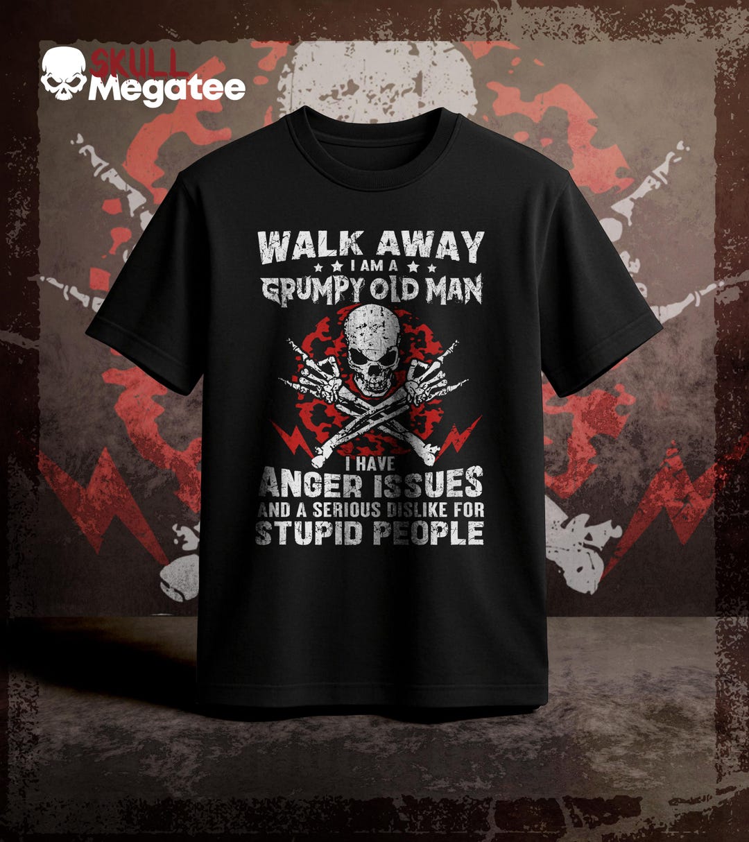 Grumpy Old Man Shirt, Funny Skeleton Hand Tee, Walk Away Anger Issues T ...