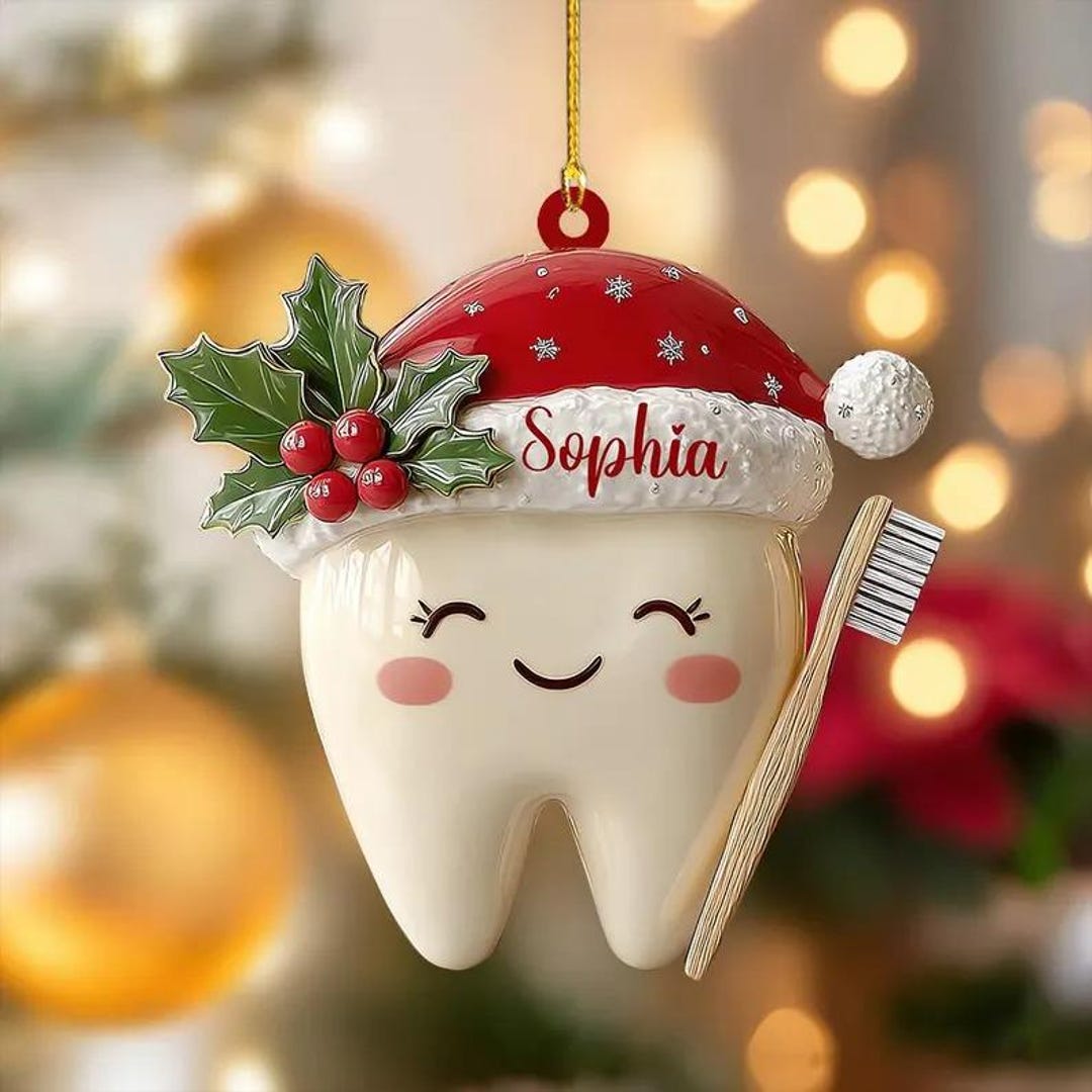 Personalized Tooth Ornament, Cute Tooth 2D Flat Christmas Ornament ...