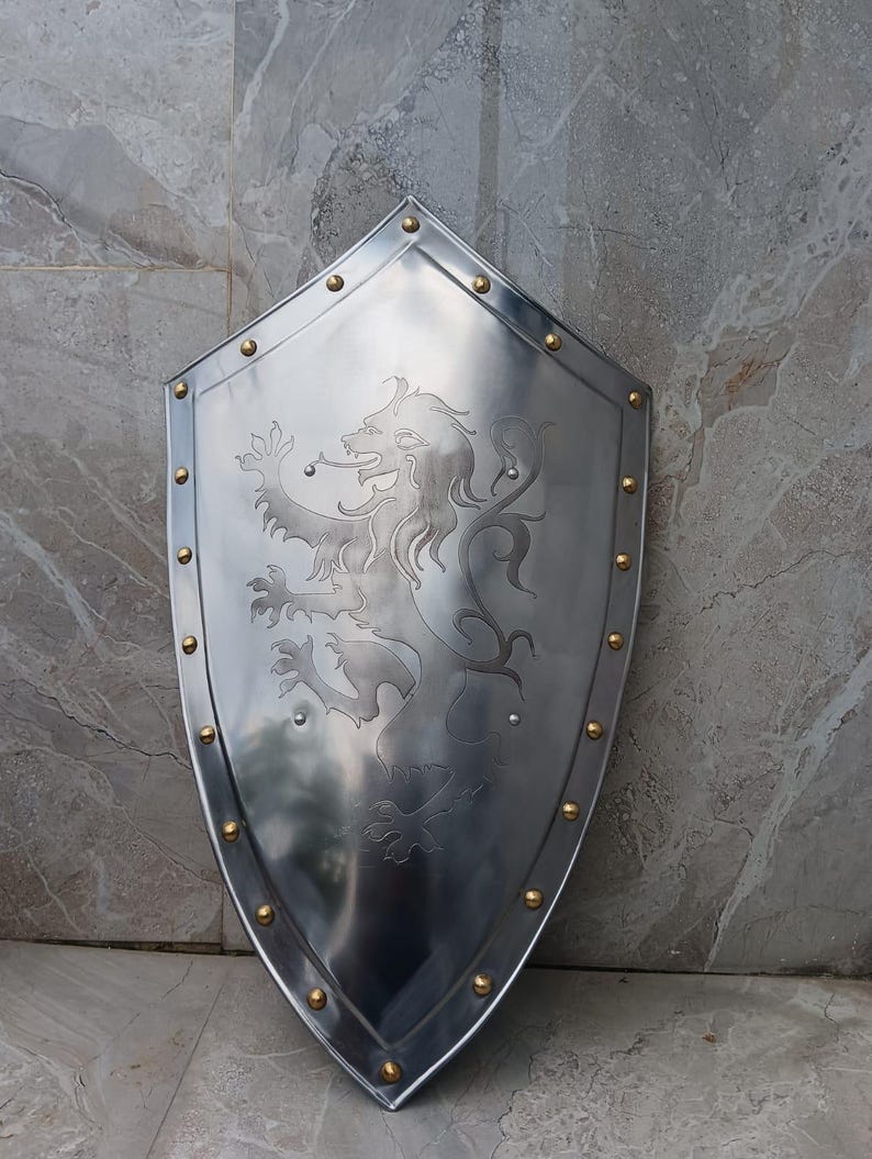 Knight Lion Shield Medieval Armor – Handcrafted Steel Heraldic Shield ...