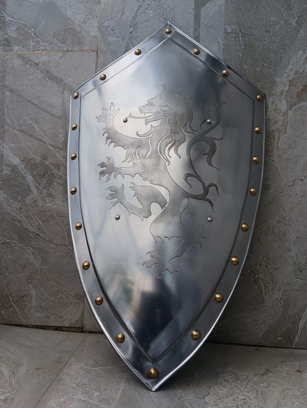 Knight Lion Shield Medieval Armor – Handcrafted Steel Heraldic Shield ...
