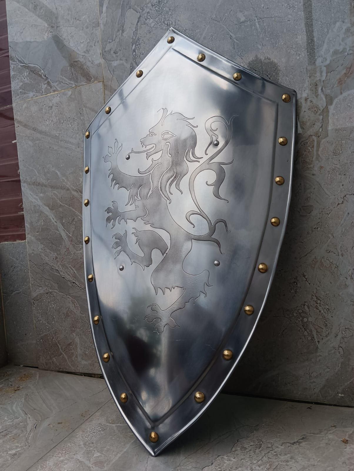 Knight Lion Shield Medieval Armor – Handcrafted Steel Heraldic Shield ...