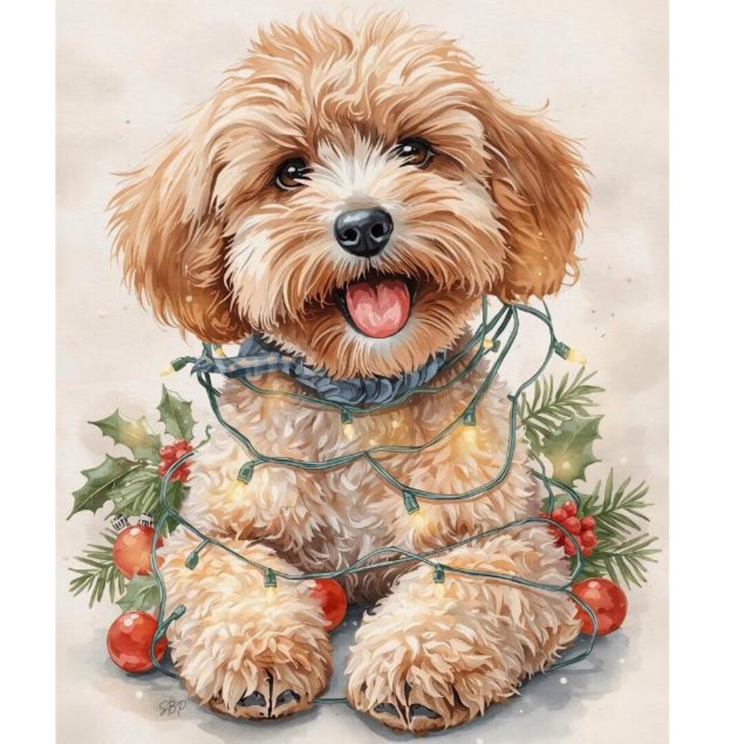 Cavapoo Christmas Watercolour Print, Festive Dog Art, Holiday Cavapoo ...
