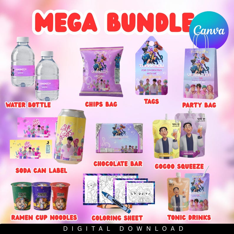 Kpop Demon Hunters Mega Party Bundle: Demon Hunters Printable Set, Saja ...