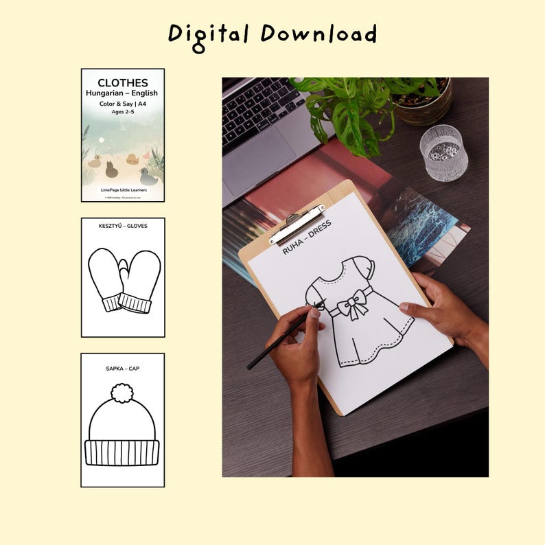 Hungarian English Clothes Coloring Pages | Bilingual Toddler Vocabulary ...