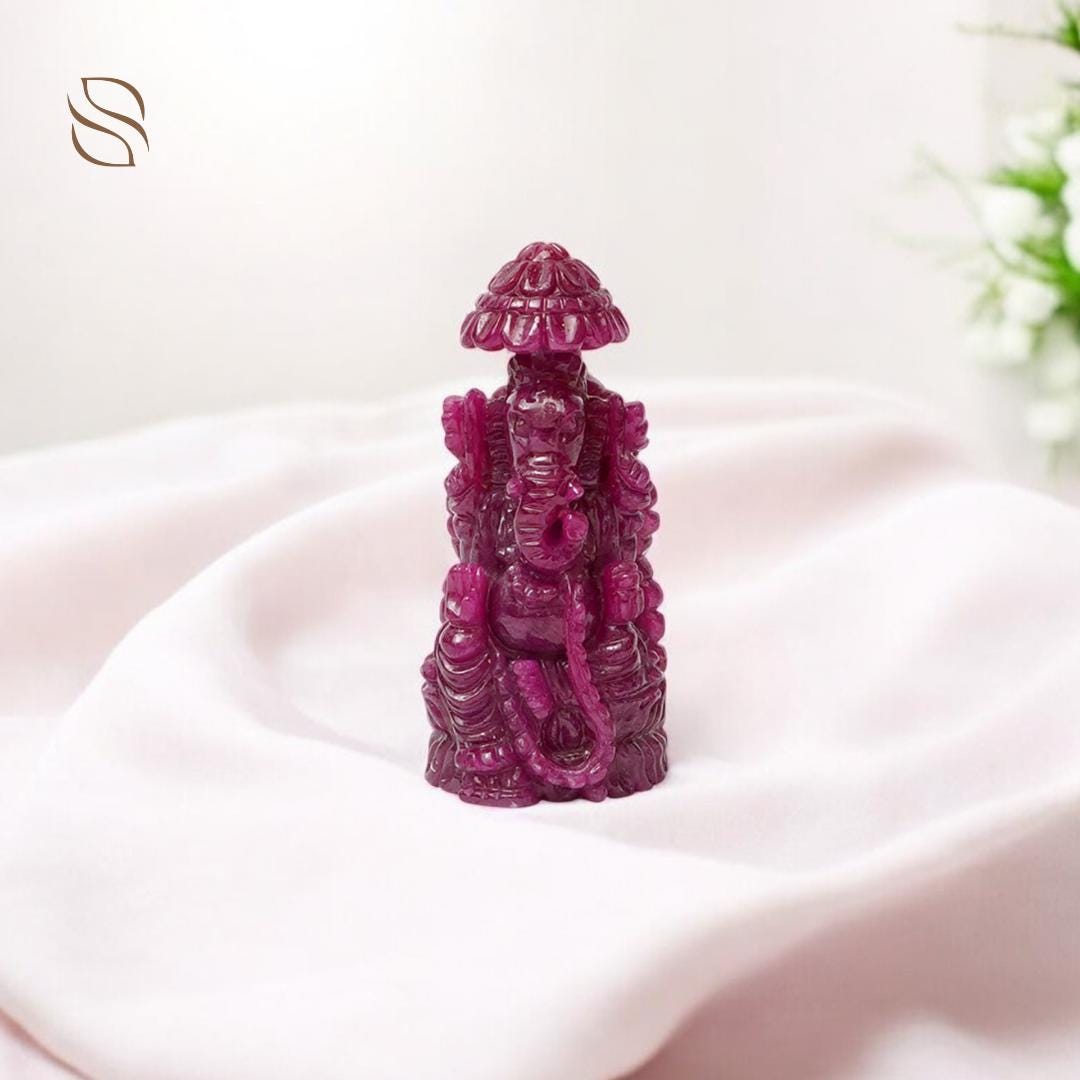 Natural Ruby Ganesha Idol | Hand Carved Gemstone | Sculpture Spiritual ...
