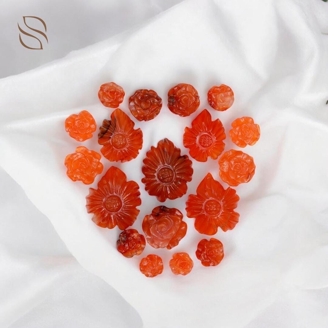 Natural Carnelian Flower Carvings Hand Carved Gemstone Sculptures ...
