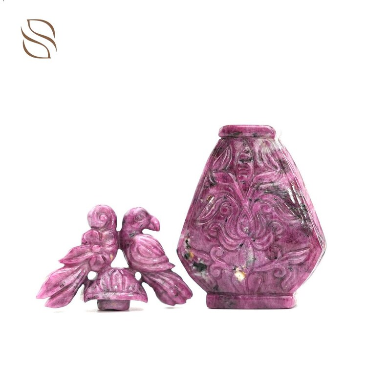 Natural Ruby Bottle Carving Hand Carved Mughal Floral Art Ruby ...
