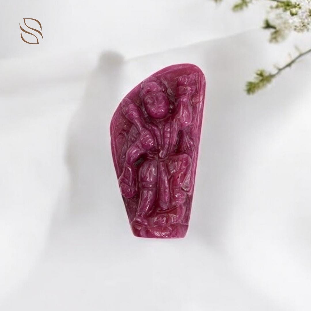 Lord Hanuman Ruby Carving Hand Carved Natural Ruby Hindu God Sculpture ...