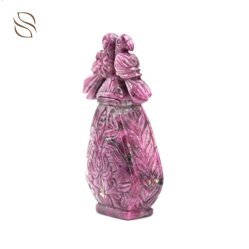 Natural Ruby Bottle Carving Hand Carved Mughal Floral Art Ruby ...