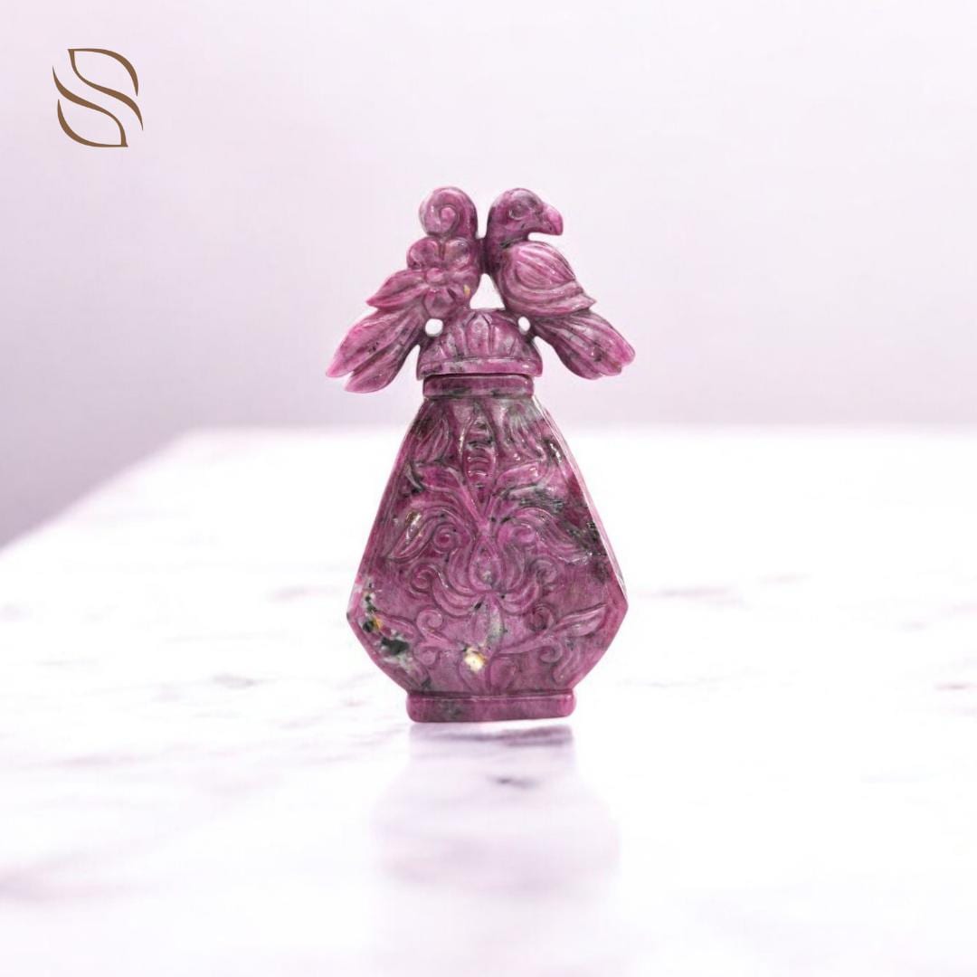 Natural Ruby Bottle Carving Hand Carved Mughal Floral Art Ruby ...