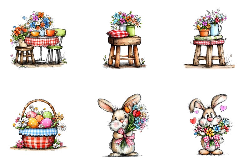 44 Gingham Spring Clipart Bunny PNG Bundle Easter Eggs Basket ...