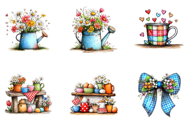 44 Gingham Spring Clipart Bunny PNG Bundle Easter Eggs Basket ...
