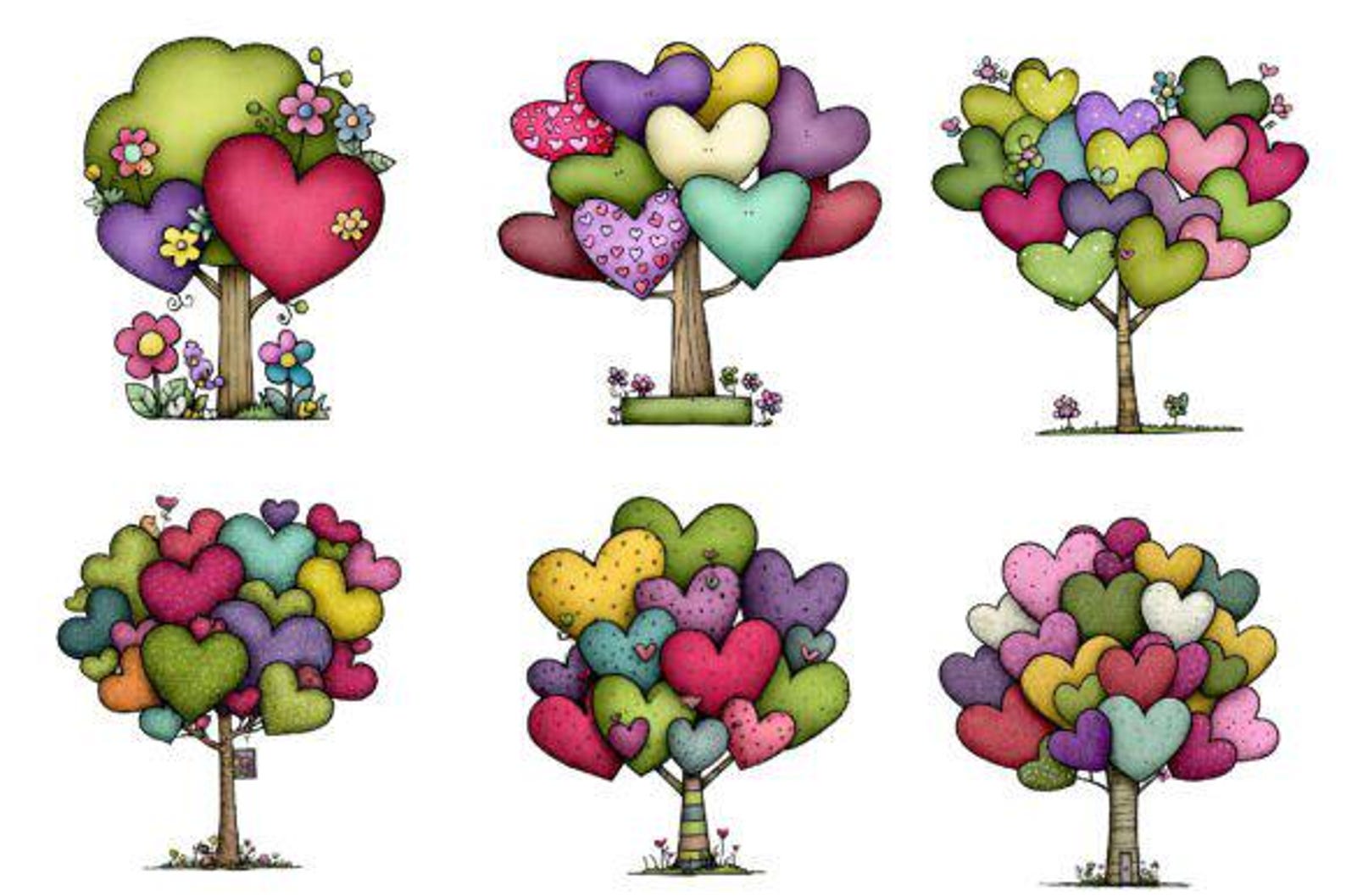 37 Valentine Heart Tree Clipart Bundle / Whimsical Love Trees PNG ...