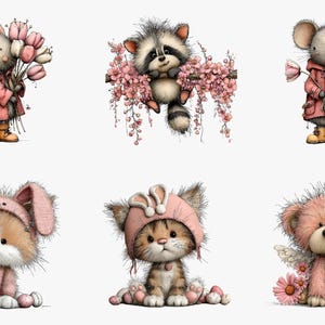 72 Whimsical Spring Animals Clipart PNG, Cute Floral Animal ...