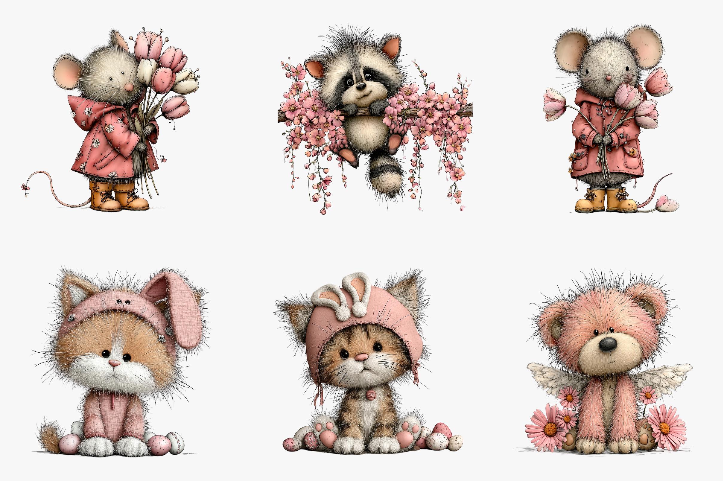 72 Whimsical Spring Animals Clipart PNG, Cute Floral Animal ...