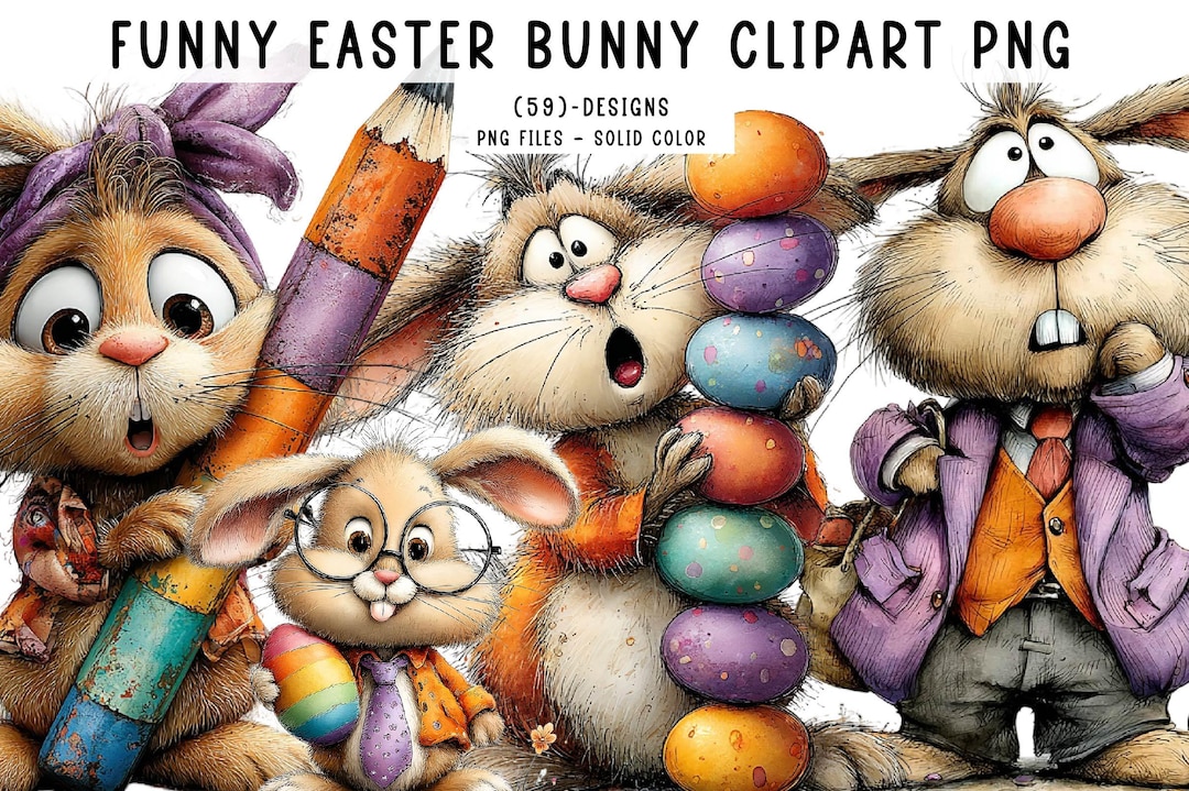59 Funny Easter Bunny Clipart Bundle, Humorous Rabbit PNG Illustrations ...