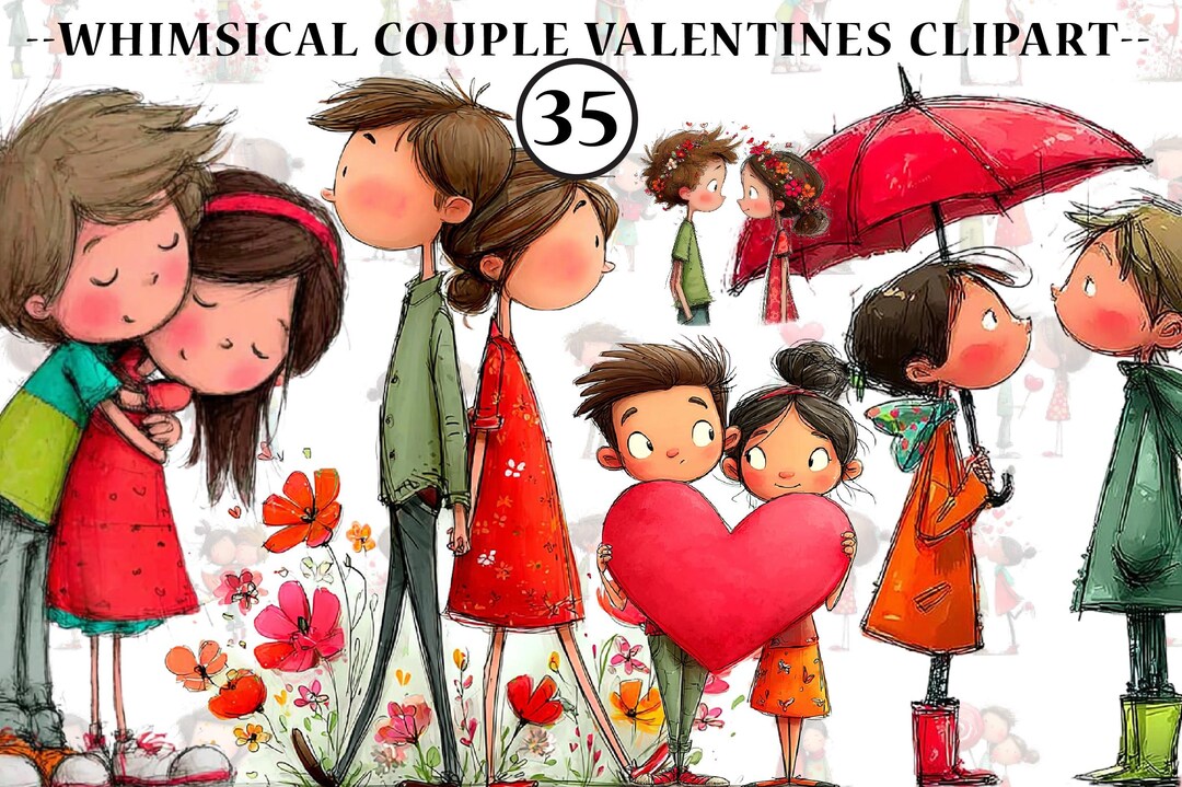 35 Valentine Couple Clipart Bundle / Watercolor Couples PNG / Cute Love ...