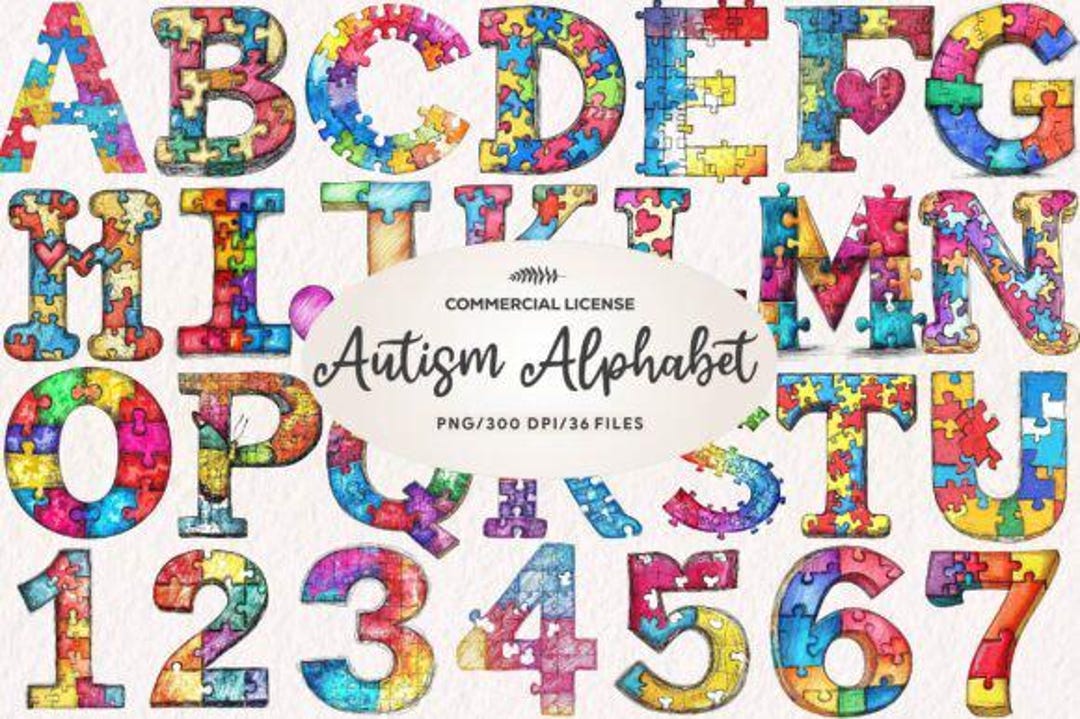 36 Autism Alphabet Clipart Bundle / Watercolor Letters PNG / Puzzle ...