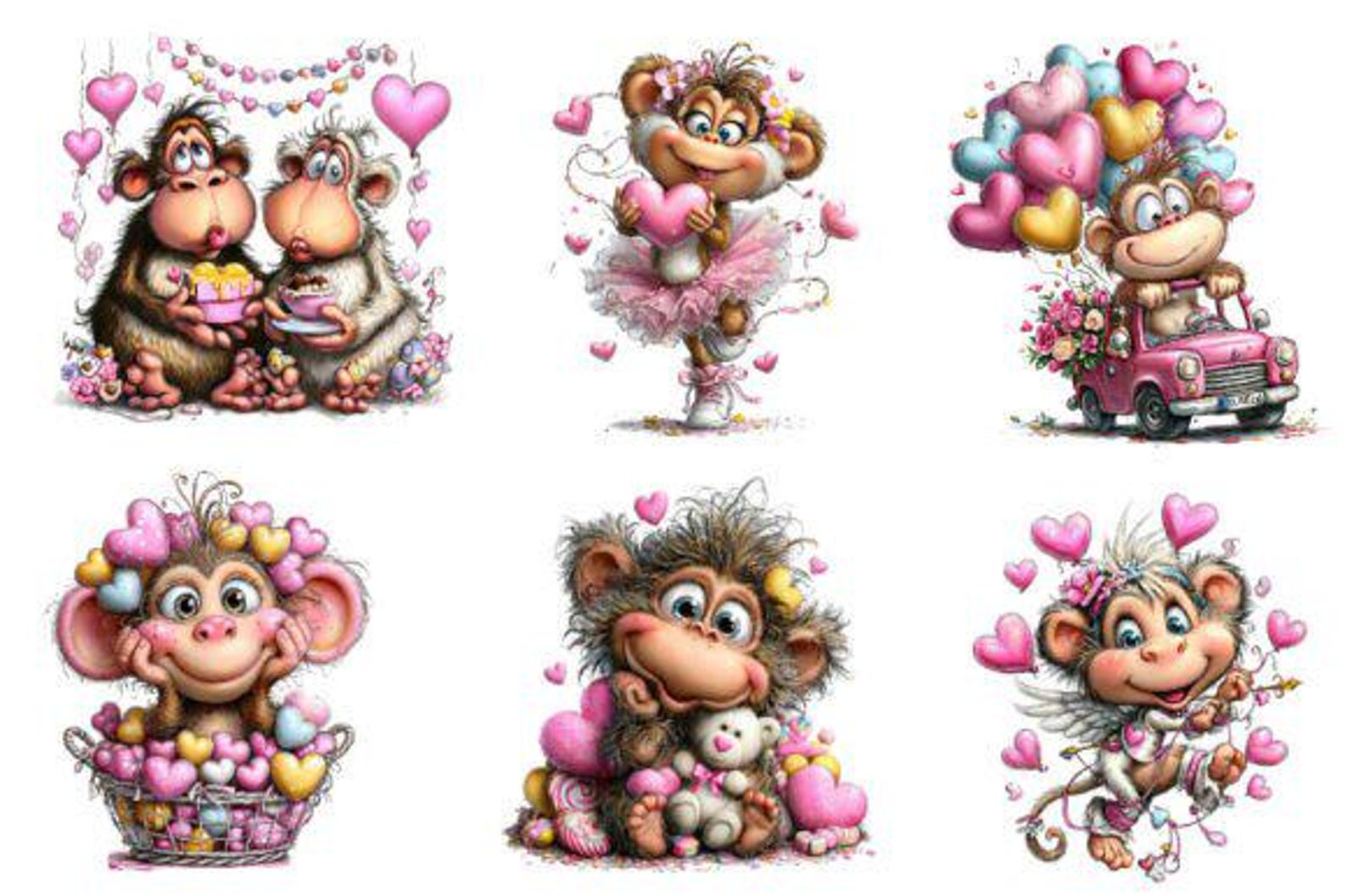 32 Valentines Day Monkey Clipart PNG / Cute Love Animals / Whimsical ...