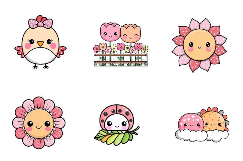 52 Spring Clipart PNG Bundle, Cute Kawaii Spring Graphics, Hello Spring ...