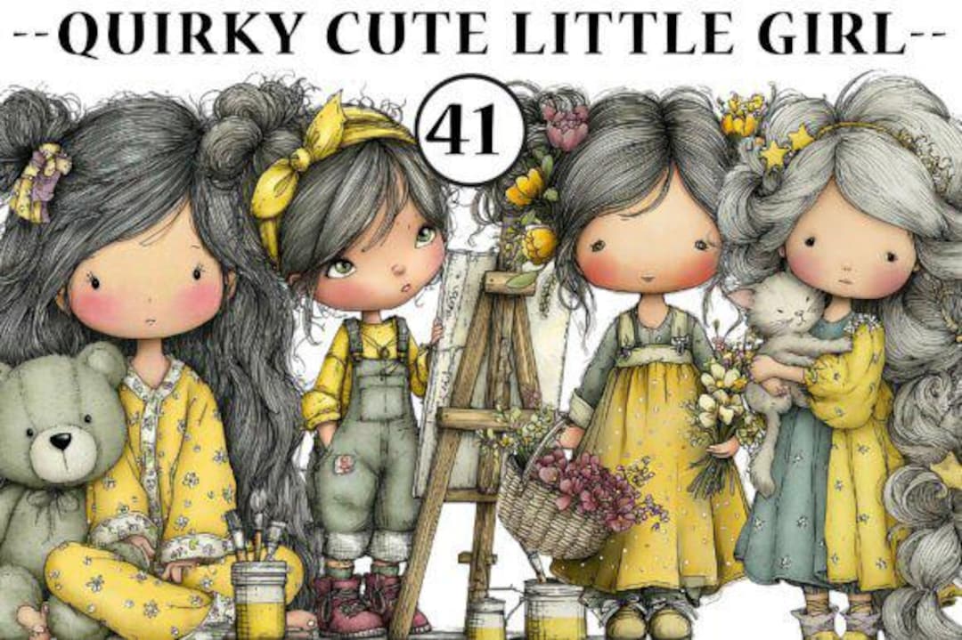 41 Quirky Cute Little Girl Clipart PNG / Whimsical Girl Art / Vintage ...
