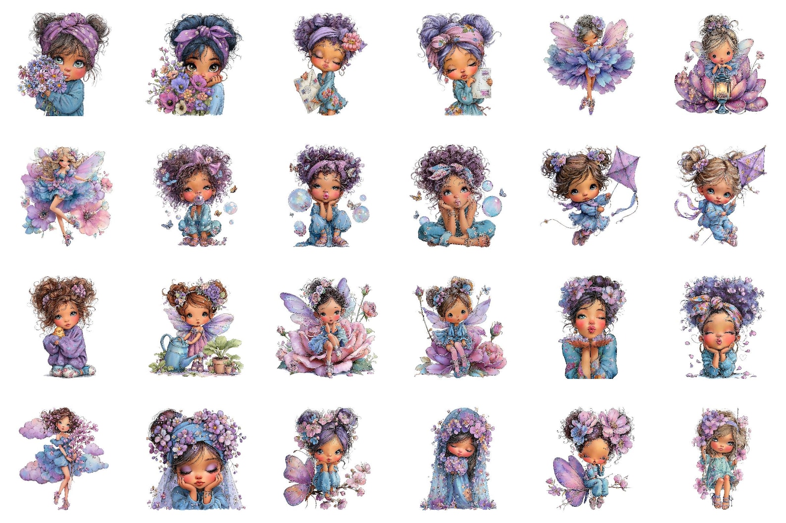 74 Spring Girl Clipart Watercolor Girls Floral Portraits Whimsical ...